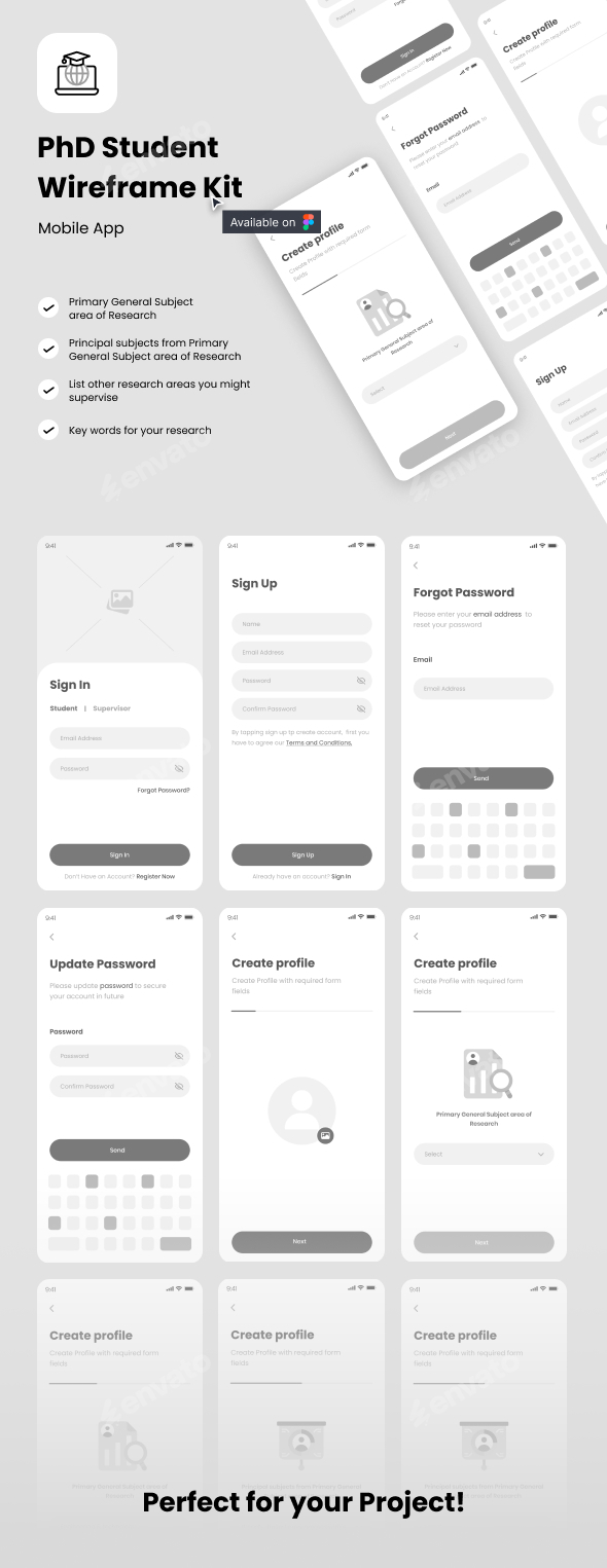 PhD Student Wireframe Kit – Mobile App UI, Web Elements | GraphicRiver